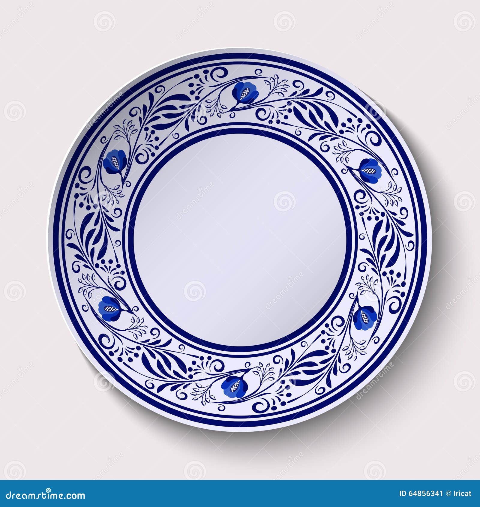 Plate with a Wide Floral Design Border in the Style of Gzhel with an ... Plate with a Wide Floral Design Border in the Style of Gzhel with an ...