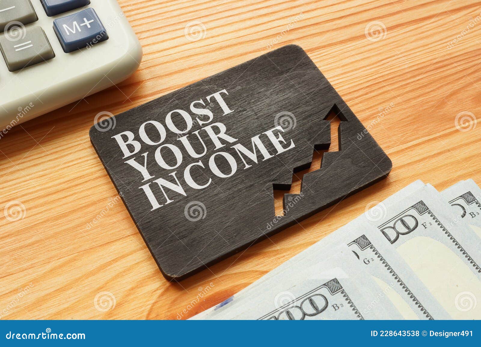 Plate with Words Boost Your Income and Calculator. Stock Photo - Image ...
