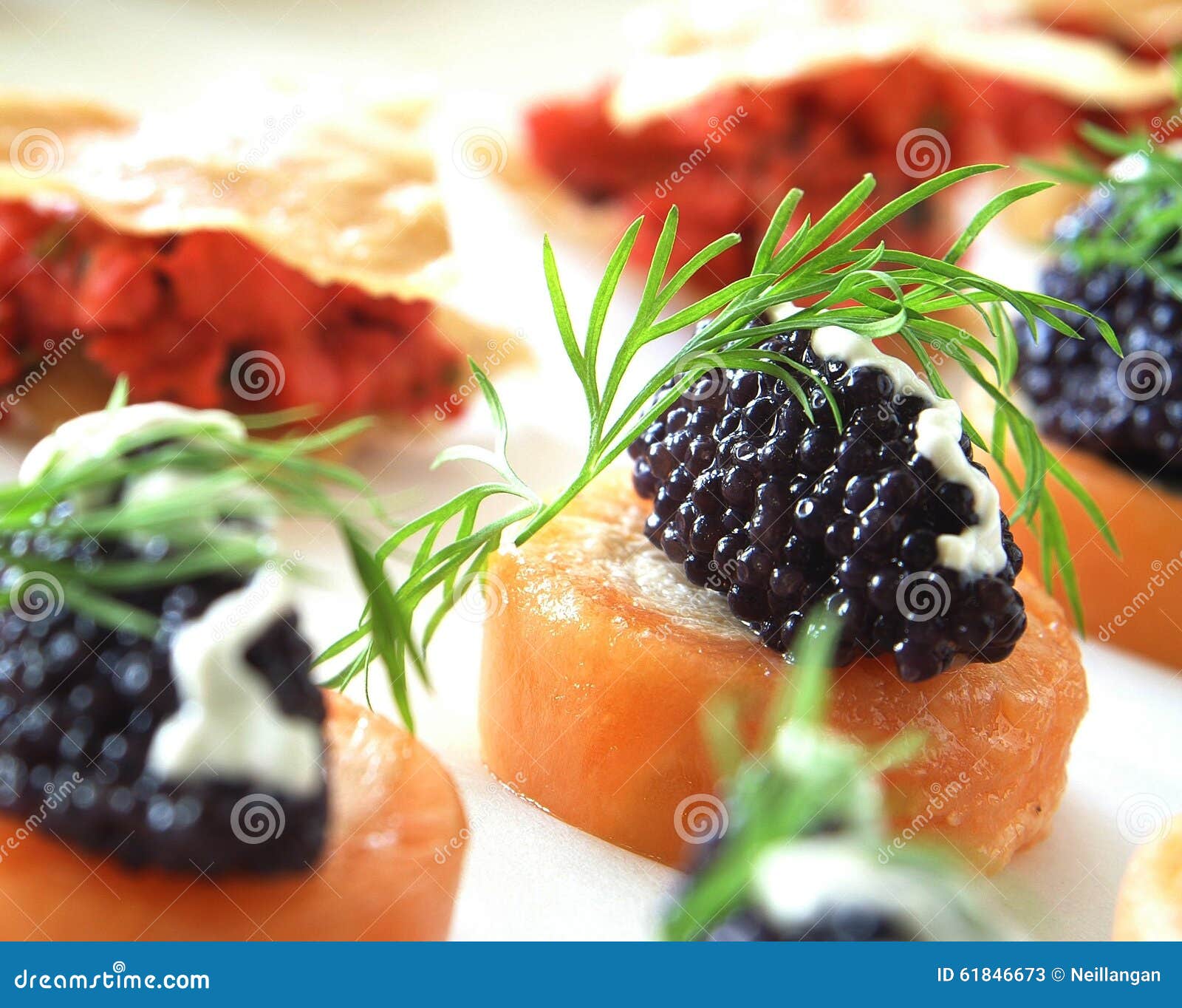 Plated canape selection stock image. Image of salmon - 61846673