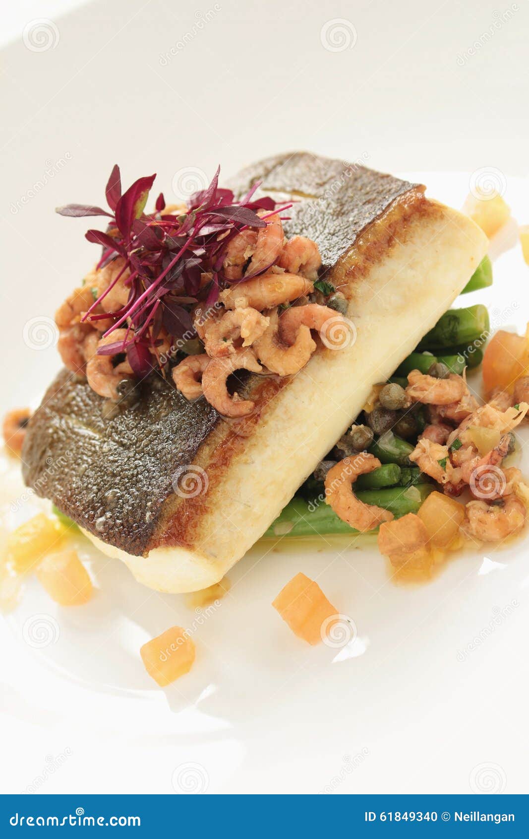Plated fish meal stock photo. Image of steak, sauce, prawn - 61849340