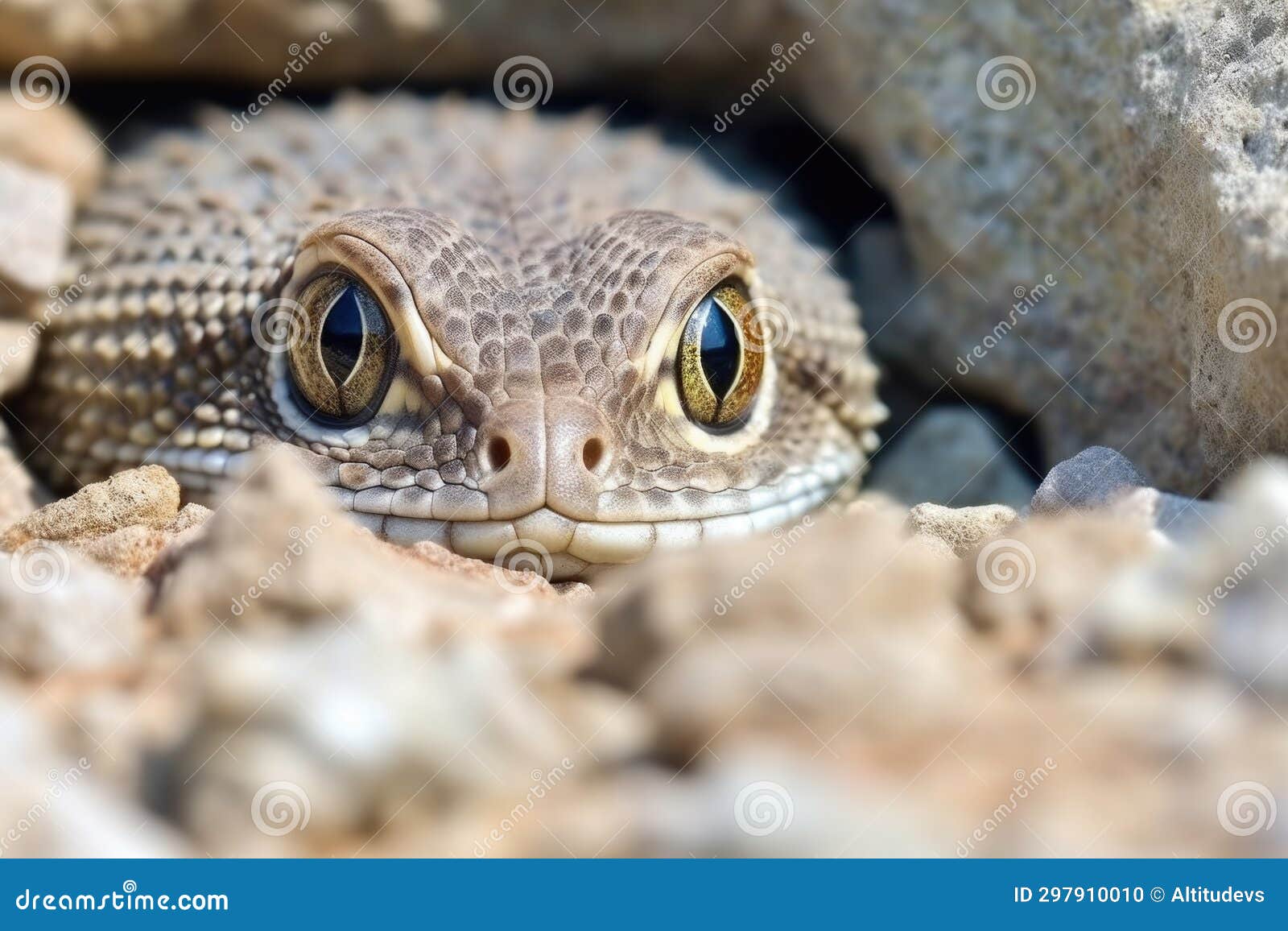 A Plated Lizard Peeking Out from a Rocky Burrow Stock Photo - Image of ...