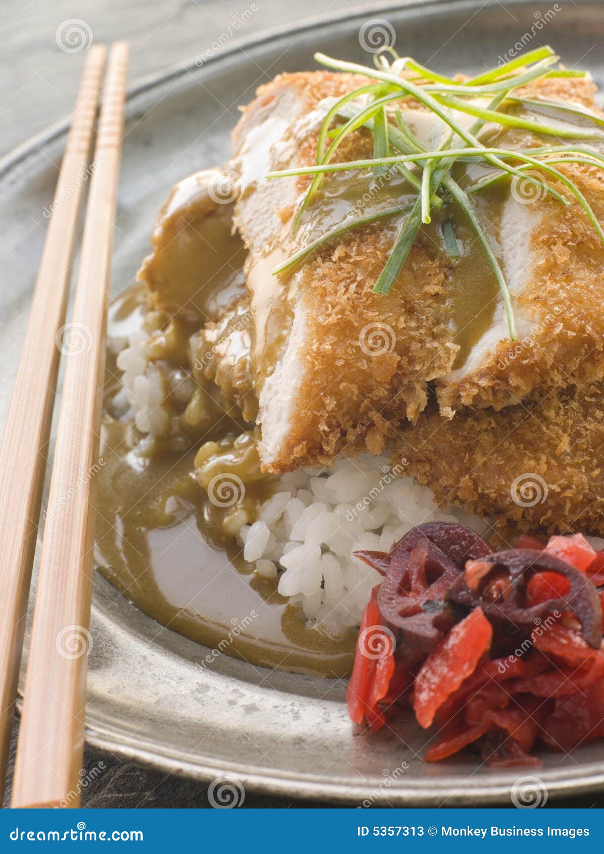 Plated Tonkatsu with Vinegar Rice, Curry Sauce Stock Image - Image of ...