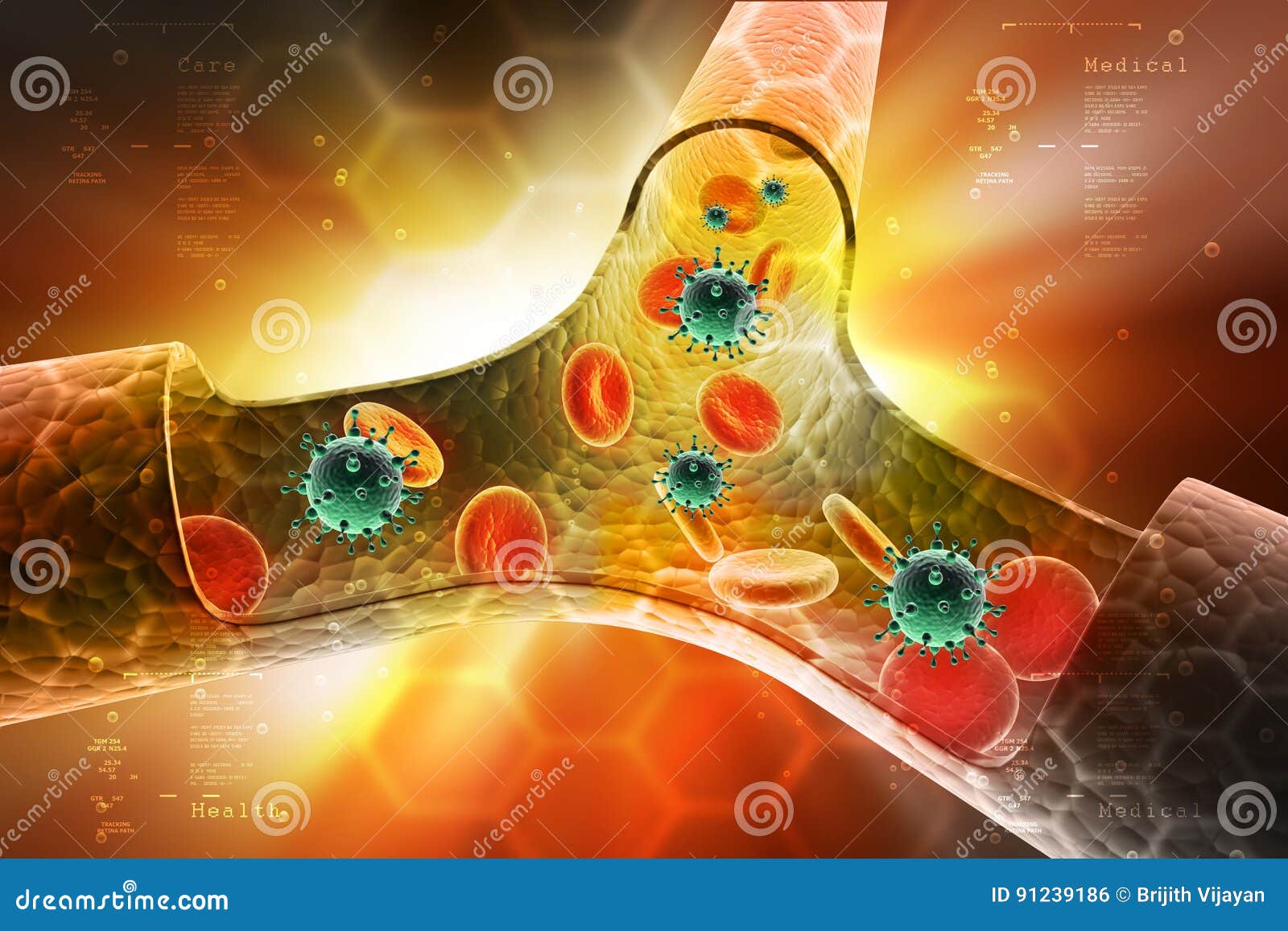 Platelets and Virus on the Vessel Stock Illustration - Illustration of ...