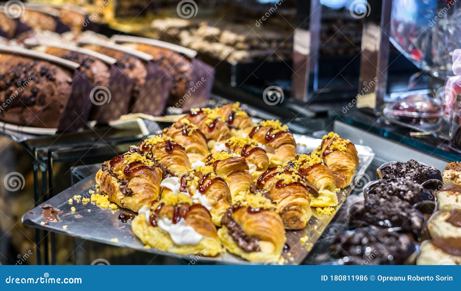 Plates with assorted cakes stock photo. Image of dessert - 180811986