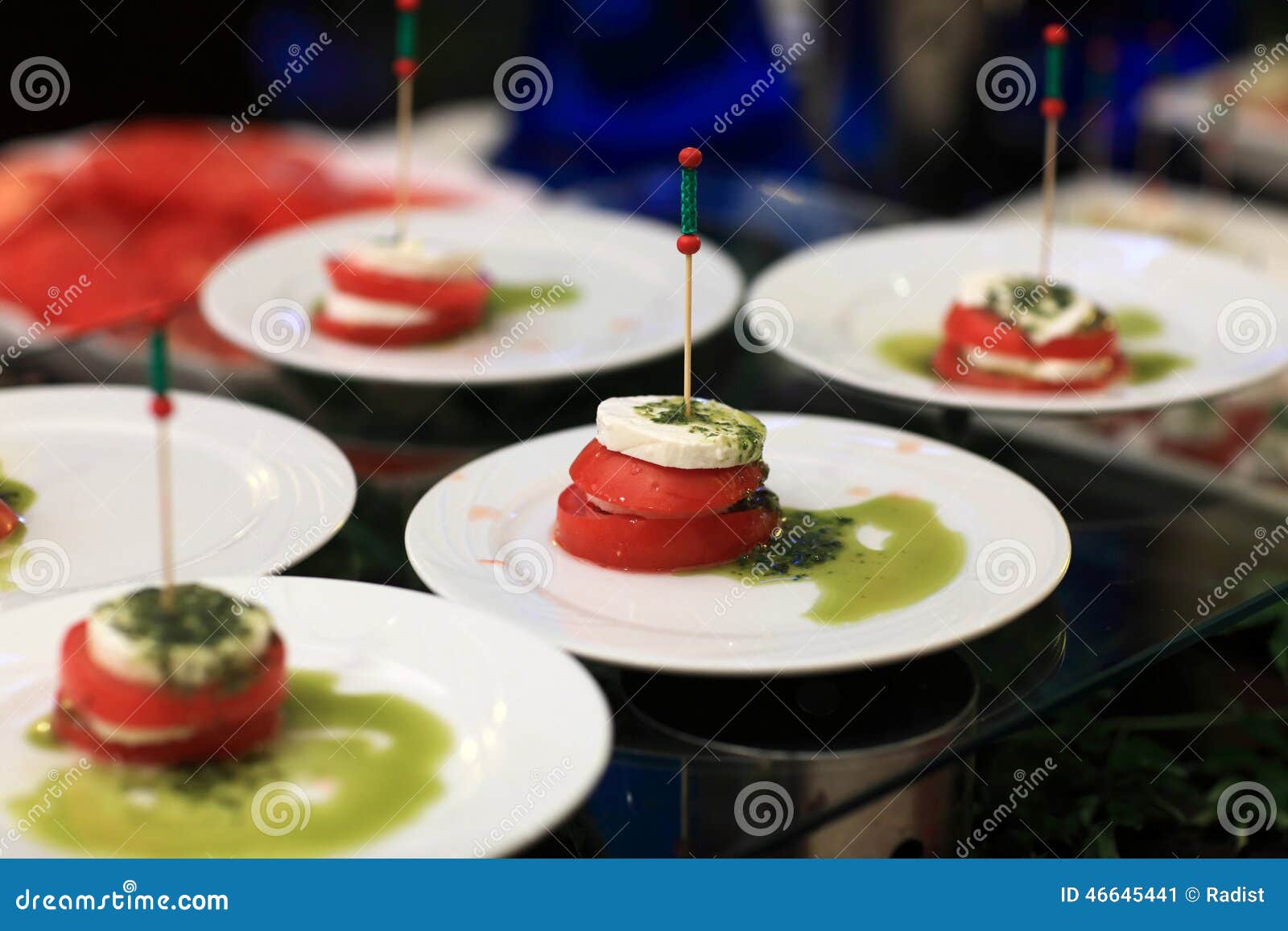 Plates with caprese canape stock image. Image of mediterranean - 46645441