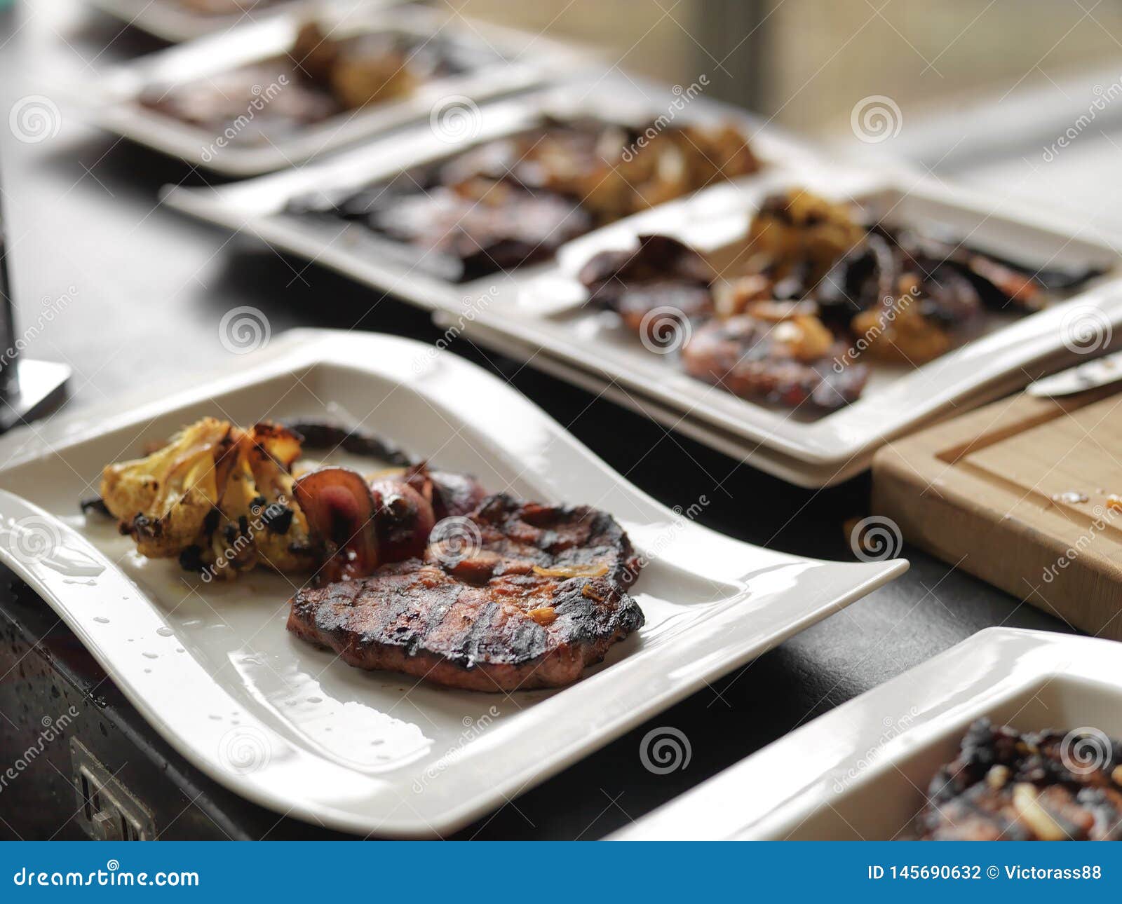 Plates with Cooked Meat and Vegetables Stock Photo - Image of fried ...
