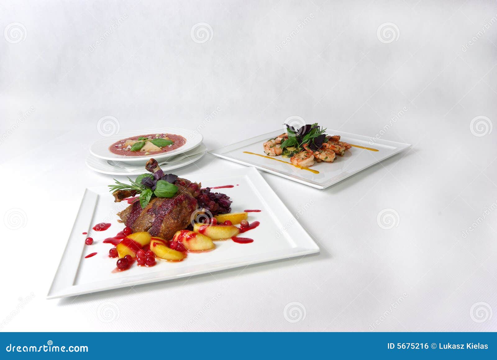 Plates of fine dining meal stock photo. Image of filet - 5675216