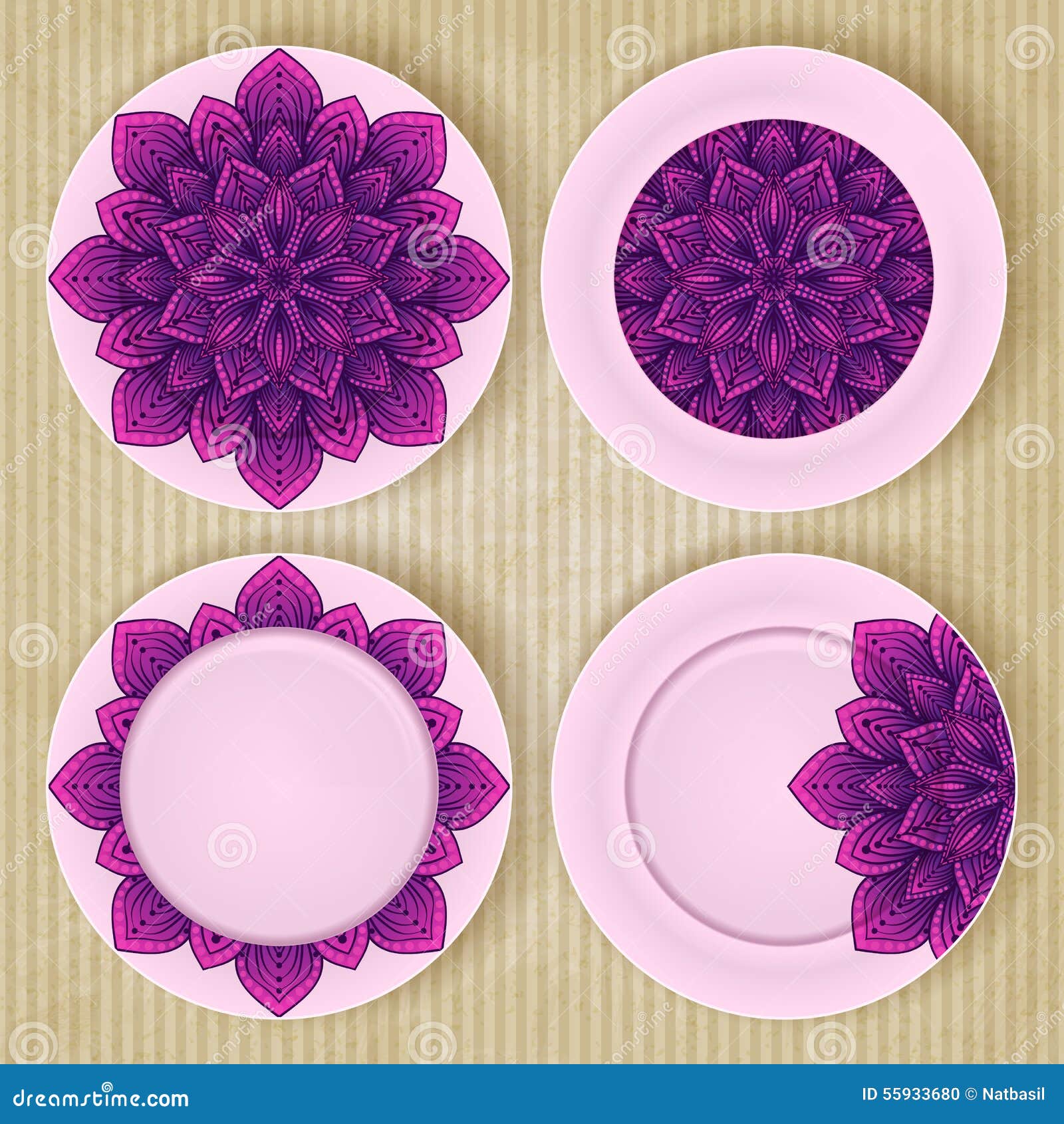 Plates with Floral Pattern Set on Retro Background Stock Vector ...