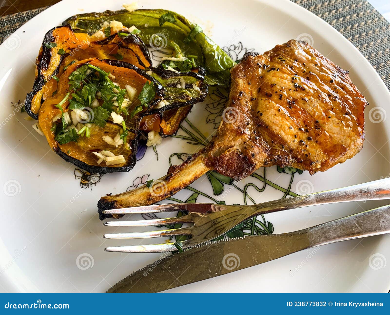 Plates with Food on the Table. View from Above. Studio Photo Stock ...