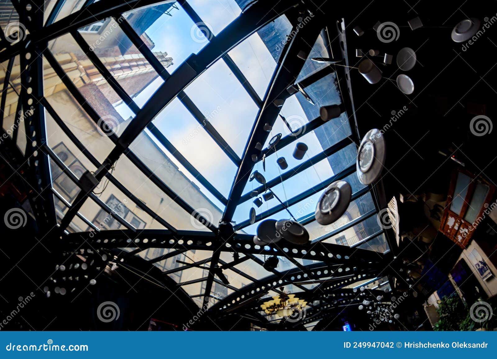 Plates Hanging on Iron Beams on the Ceiling Stock Photo - Image of ...