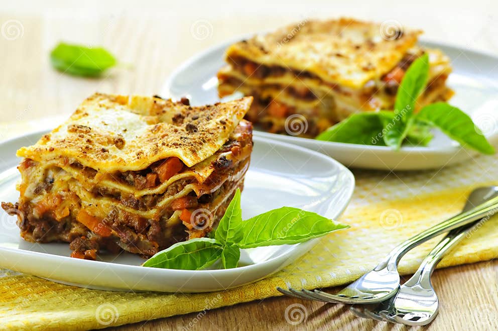 Plates of lasagna stock image. Image of lunch, healthy - 10566309