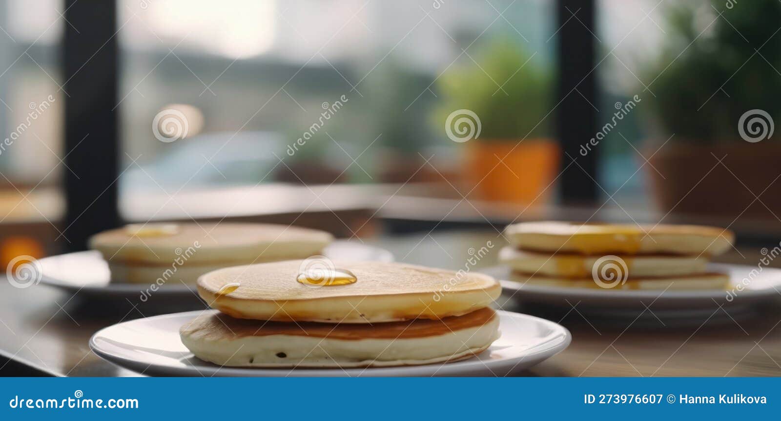 Stack of Pancakes on a Plate in Cafe. Stock Illustration - Illustration ...