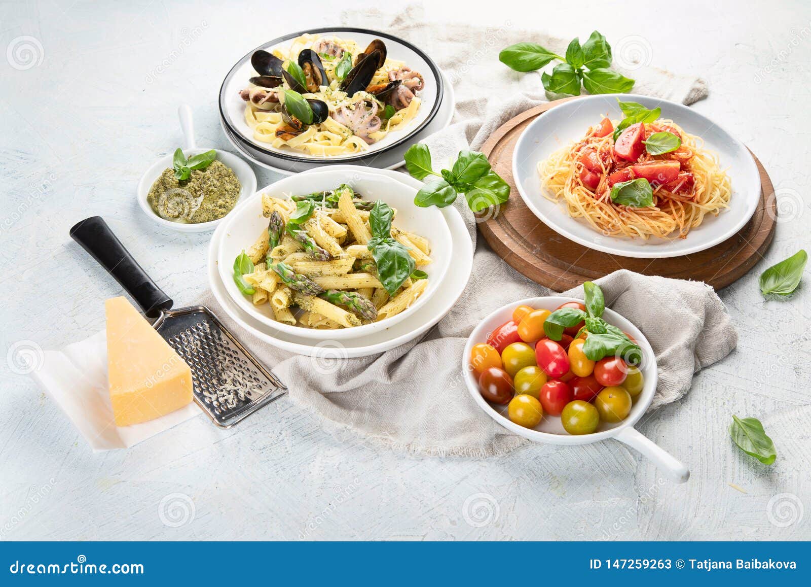 Plates of pasta stock image. Image of food, italian - 147259263