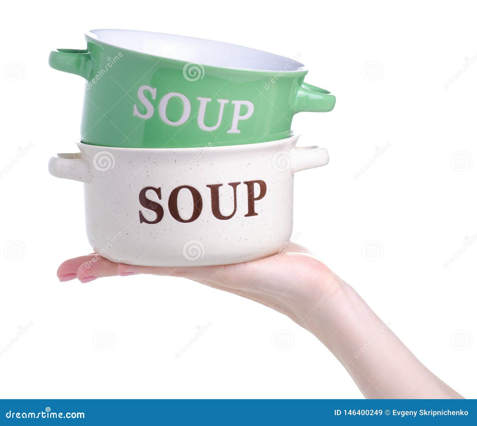 Plates for soup in hand stock image. Image of container - 146400249