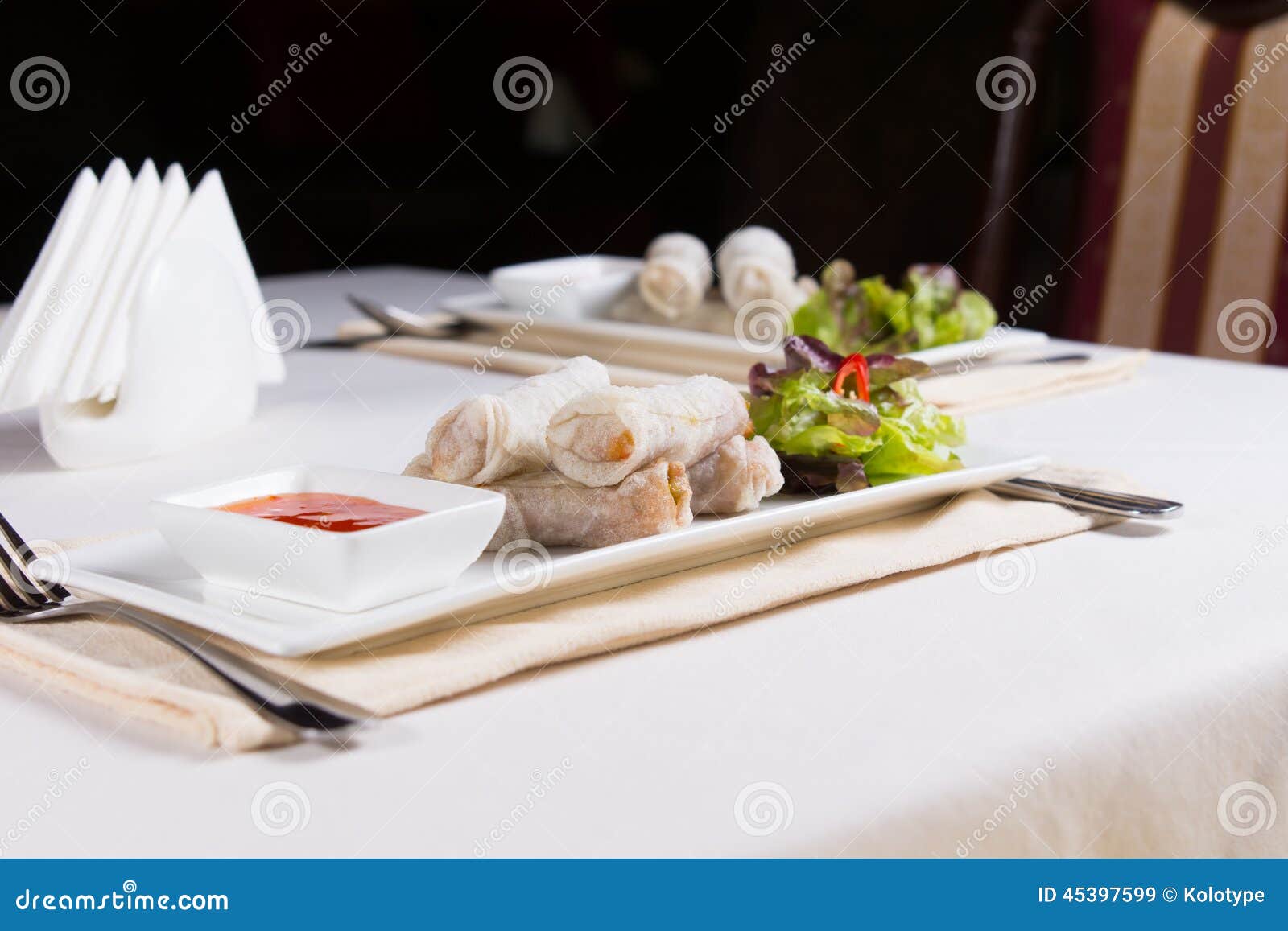 Plates of Spring Rolls Appetizers on Table Stock Image - Image of ...