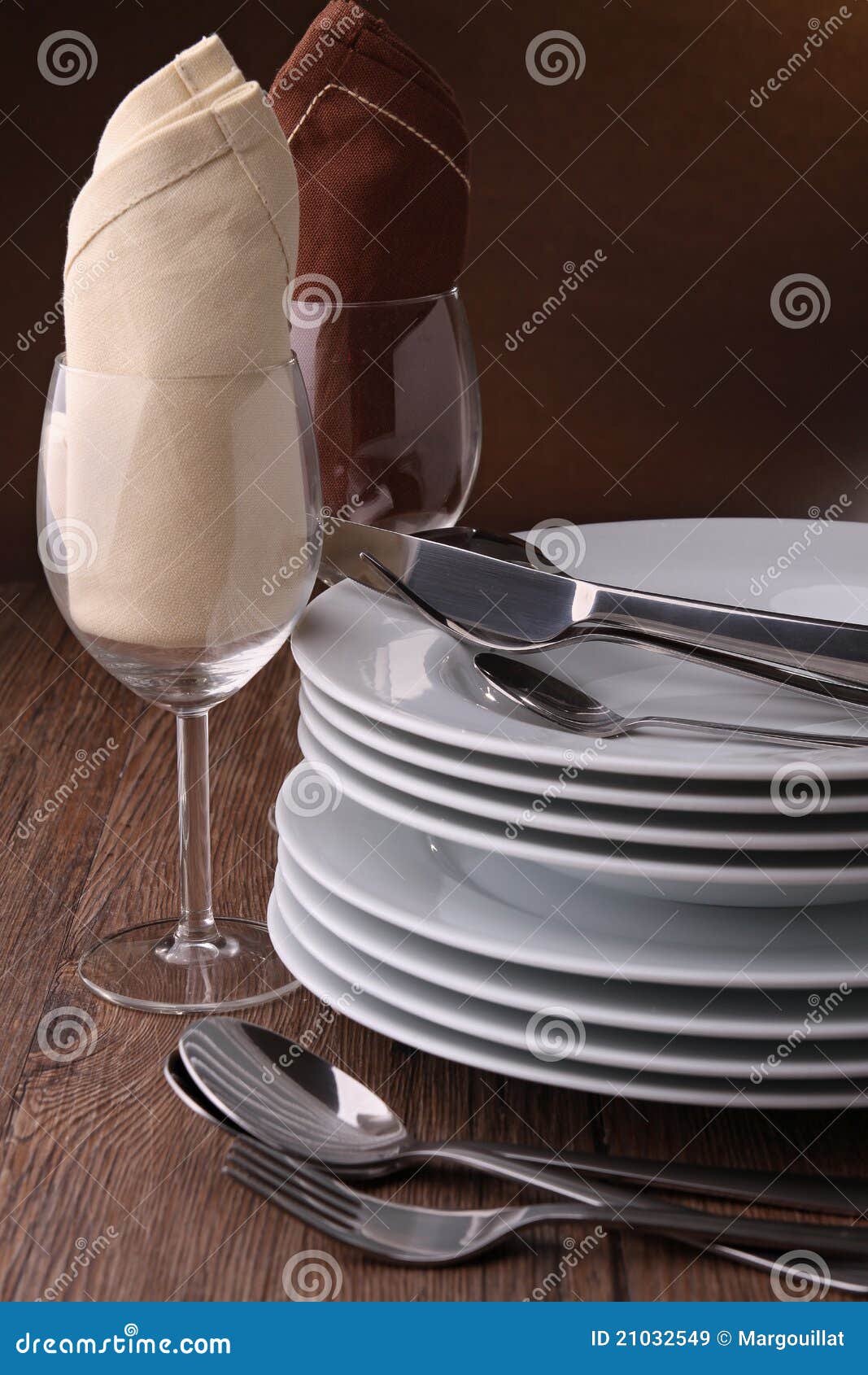 Plates Stack, Cutlery and Glasses Stock Image - Image of knife, glass ...