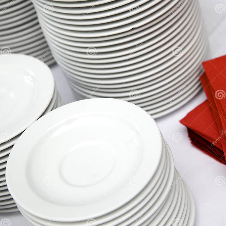 Plates Stacked at Buffet Line Stock Image - Image of stack, saucer ...