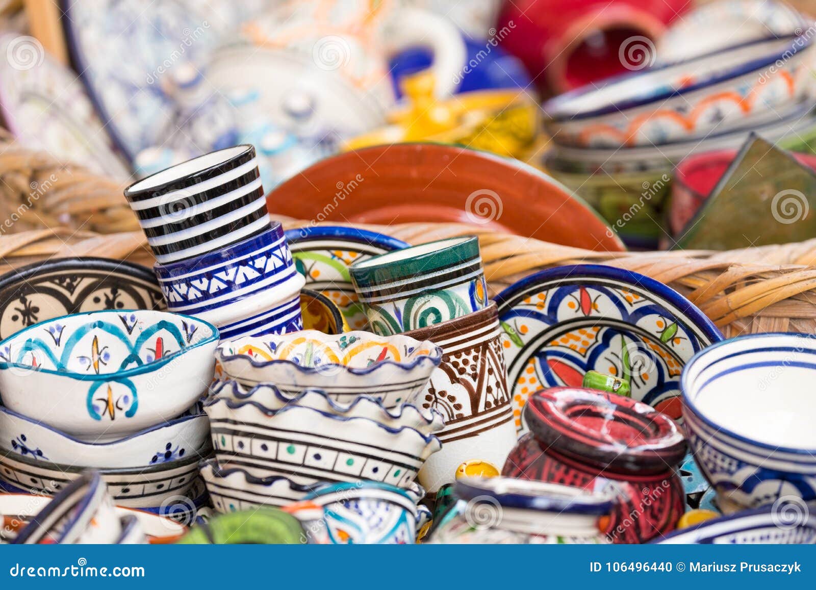 Plates, Tajines and Pots Made of Clay on the Souk in Marocco. Stock ...