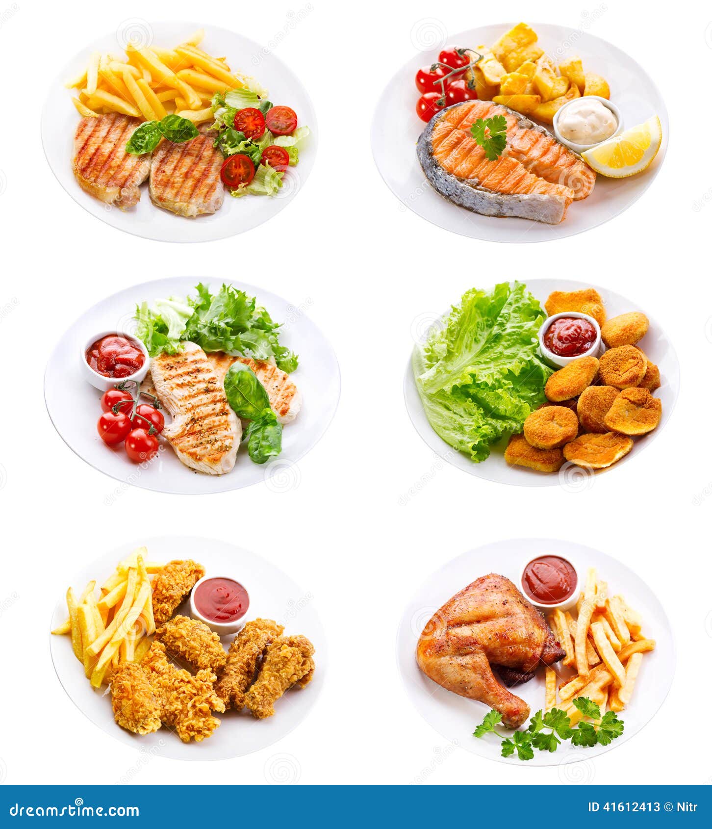 Plates of Various Meat, Fish and Chicken Stock Image - Image of breast ...