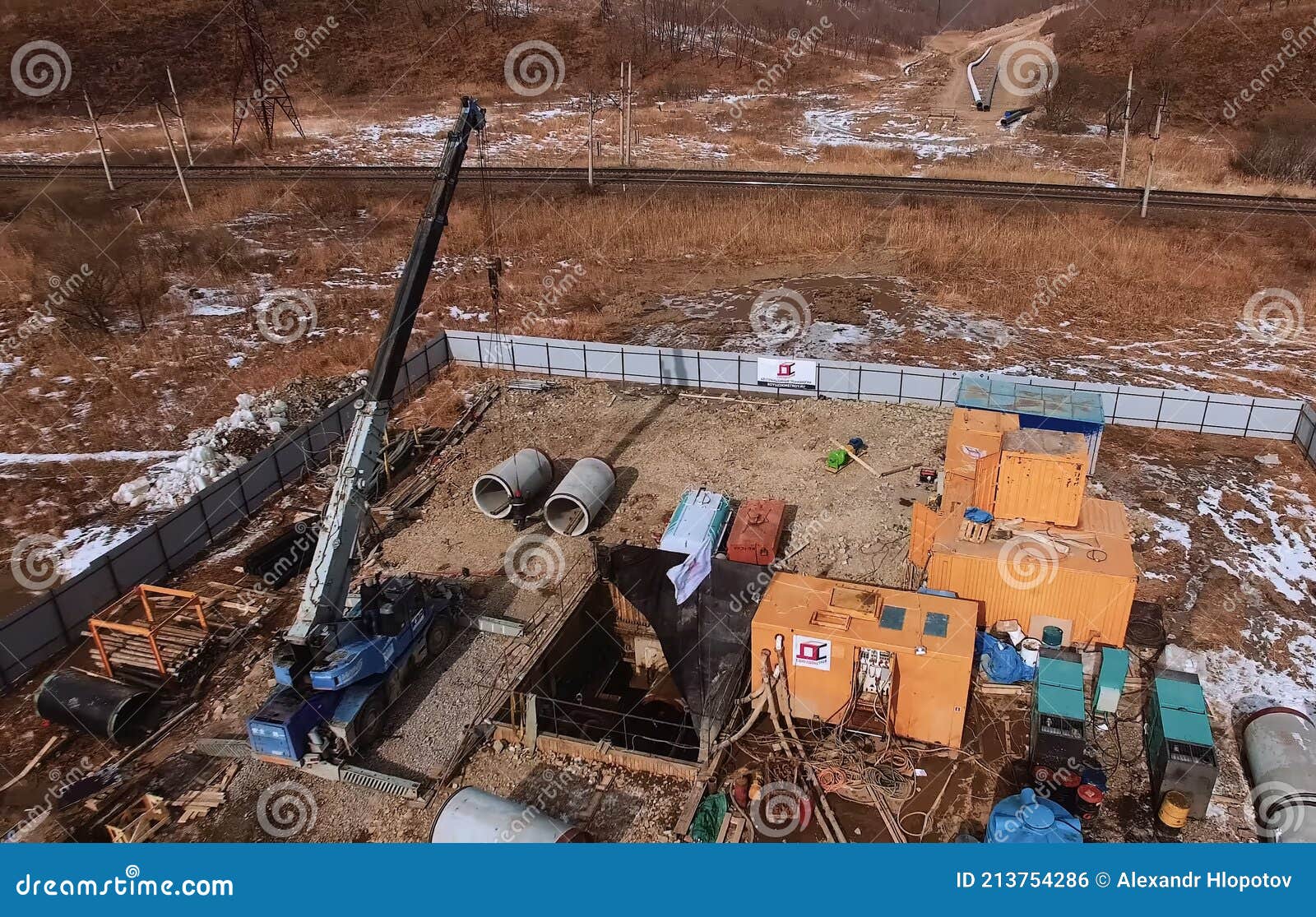 A Platform with Equipment for Pipeline Operations. Pipe Penetration ...