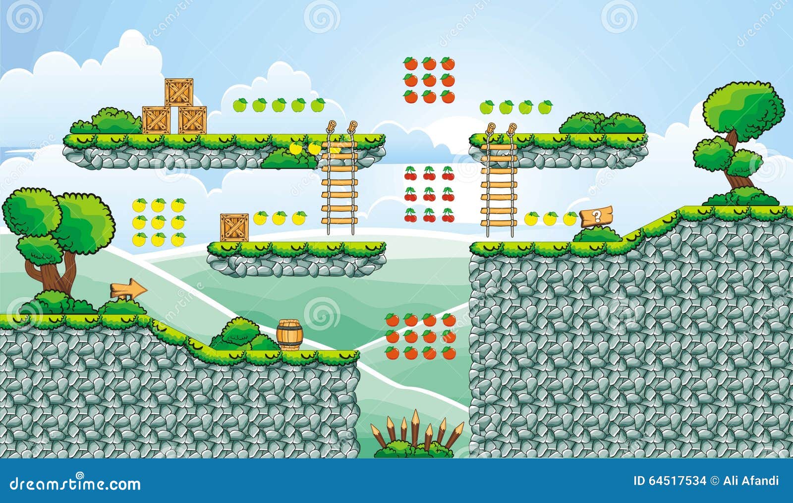 Platform game tileset 12 stock vector. Illustration of items - 64517534