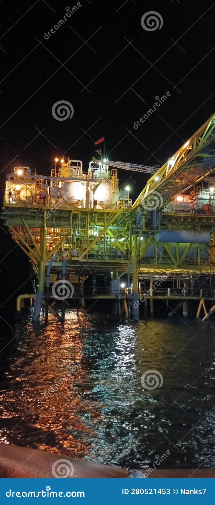 Platform Oil Field at the Night Stock Image - Image of station ...