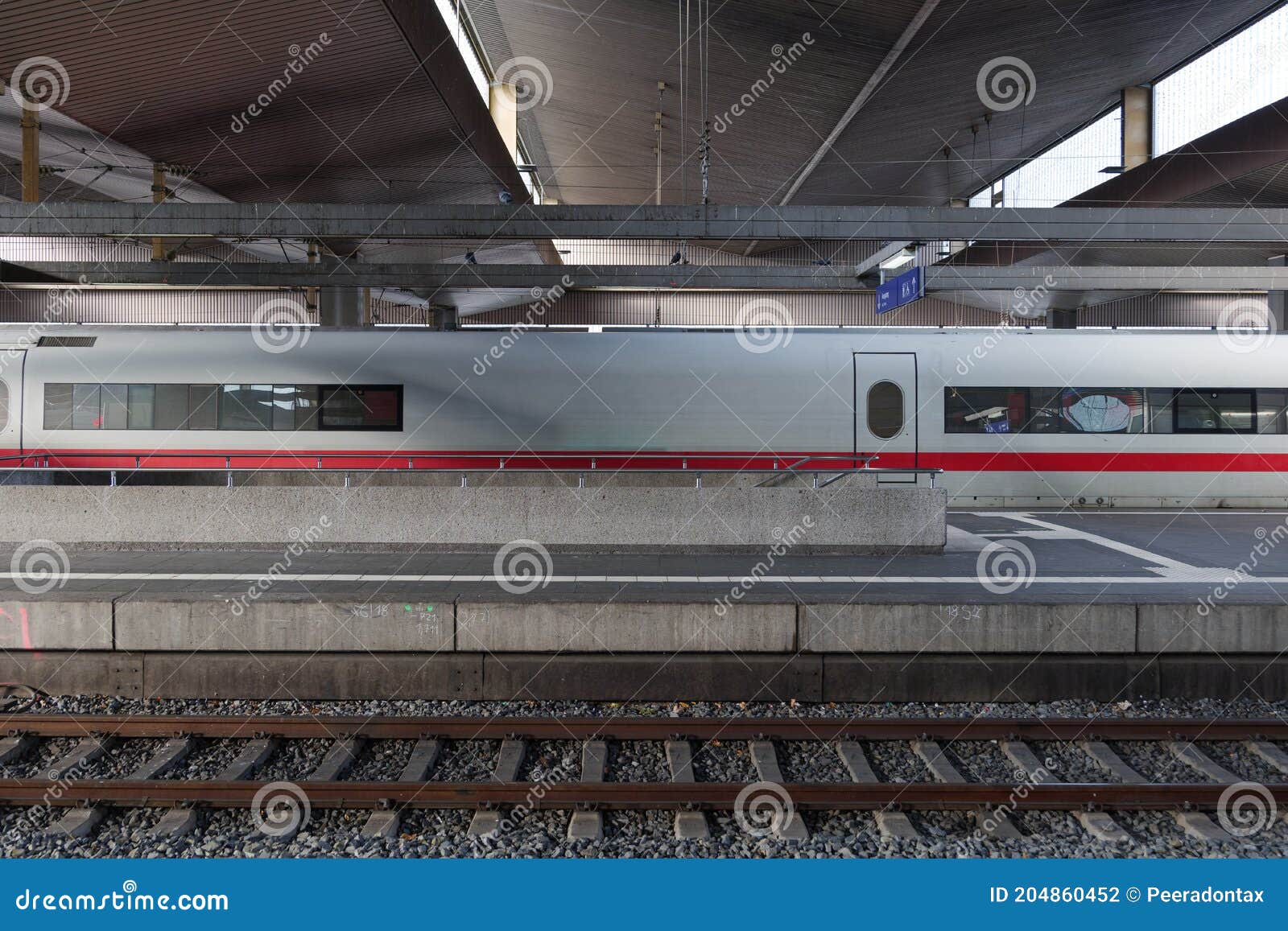 Platform Railway Train Station and White High Speed Train. Stock Photo ...