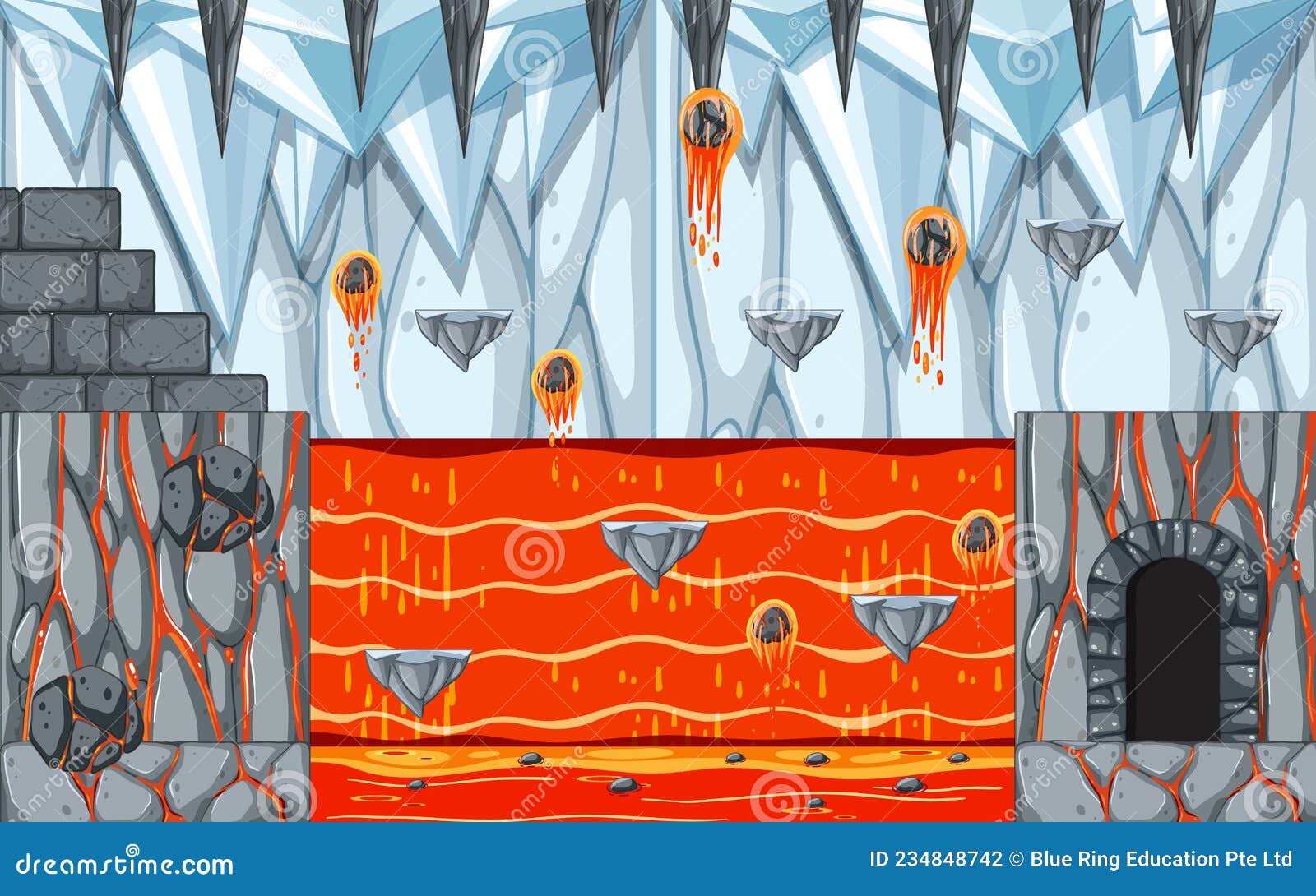 Platformer Game Template with Ice Cave Stock Vector - Illustration of ...