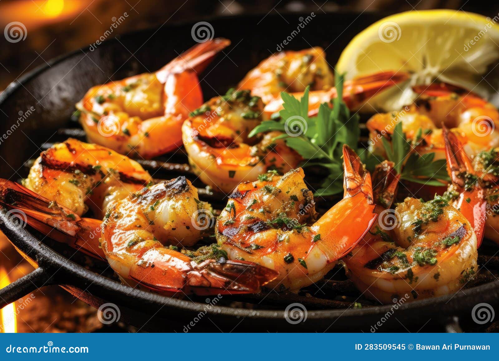 Plating Design of Grilled Shrimp on the Table Stock Illustration ...
