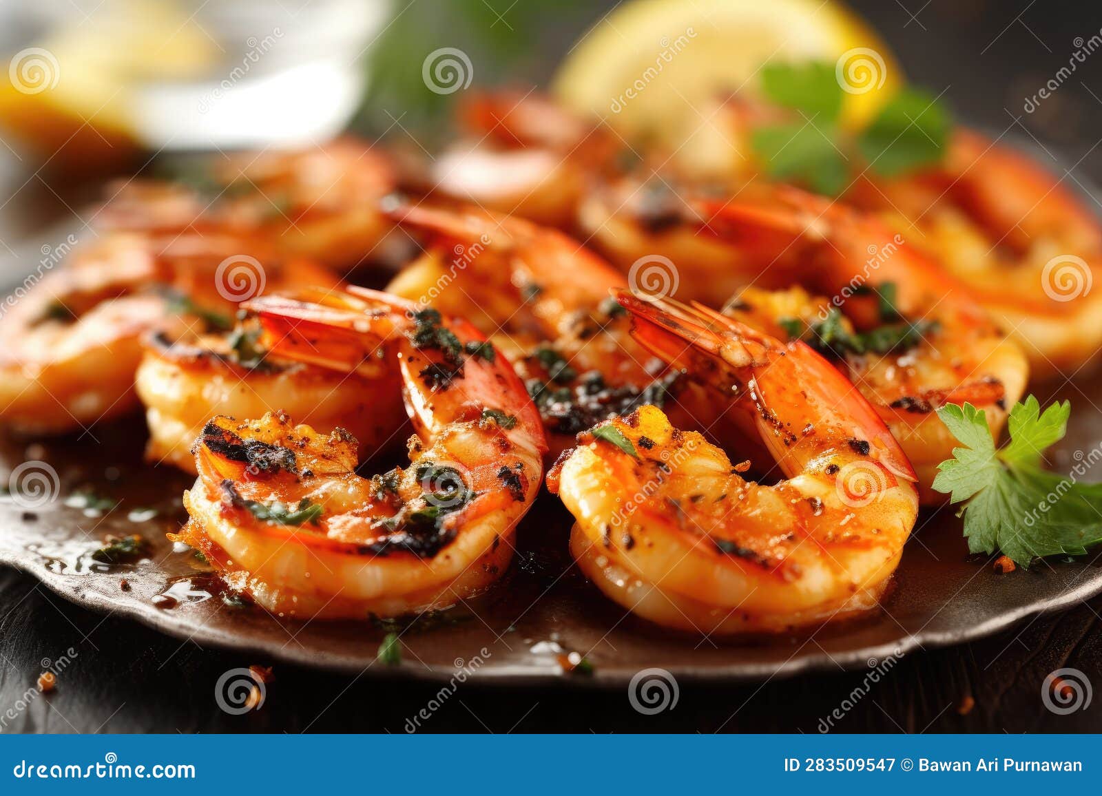 Plating Design of Grilled Shrimp on the Table Stock Illustration ...
