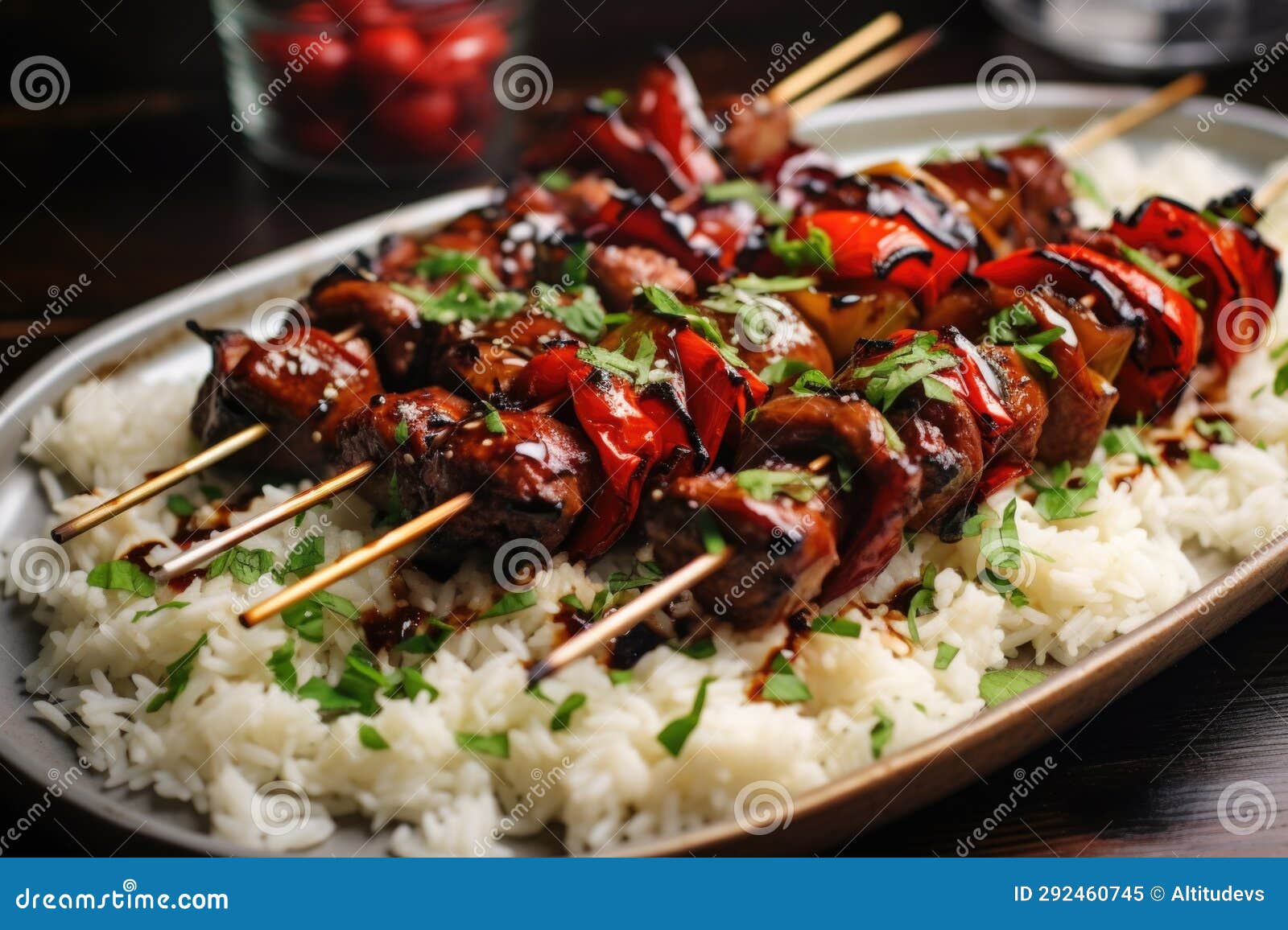 Plating Smoked Lamb Skewers Over a Bed of Rice Stock Image - Image of ...