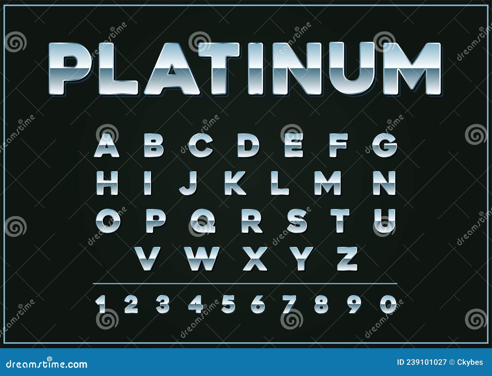 Platinum Silver Metallic Font Set. Letters, Numbers in Vector Stock ...