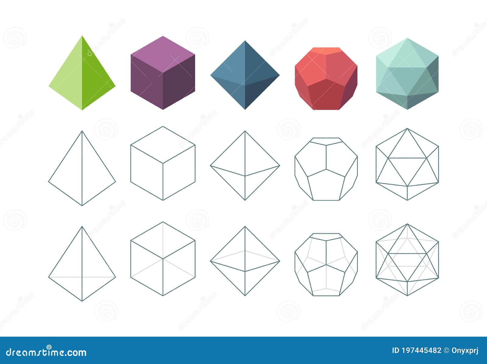 Platonic Solid Geometrical 3d Object Shapes Vector Collection