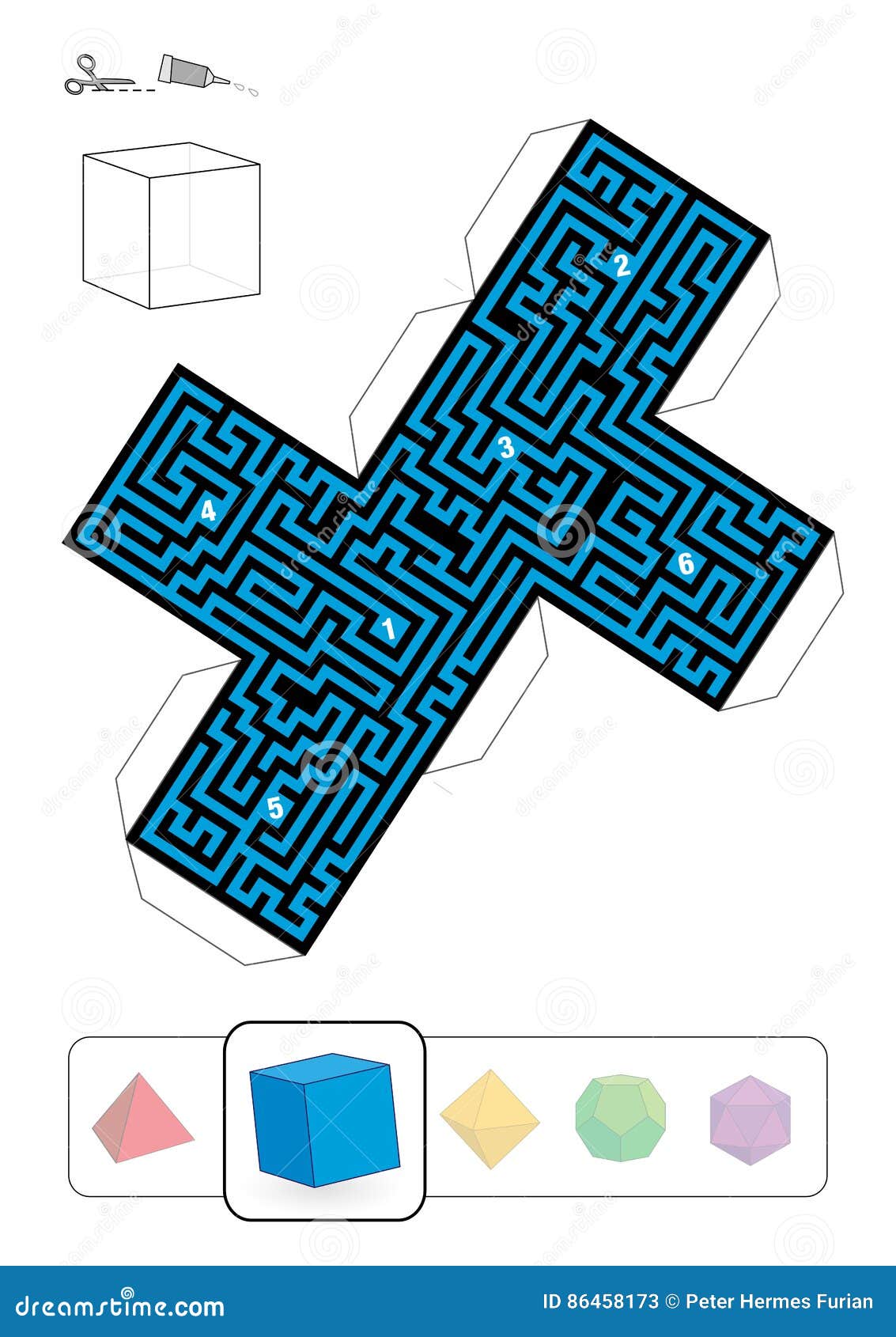 Hexahedron Platonic Solid Template Paper Model Vector Illustration ... Hexahedron Platonic Solid Template Paper Model Vector Illustration ...