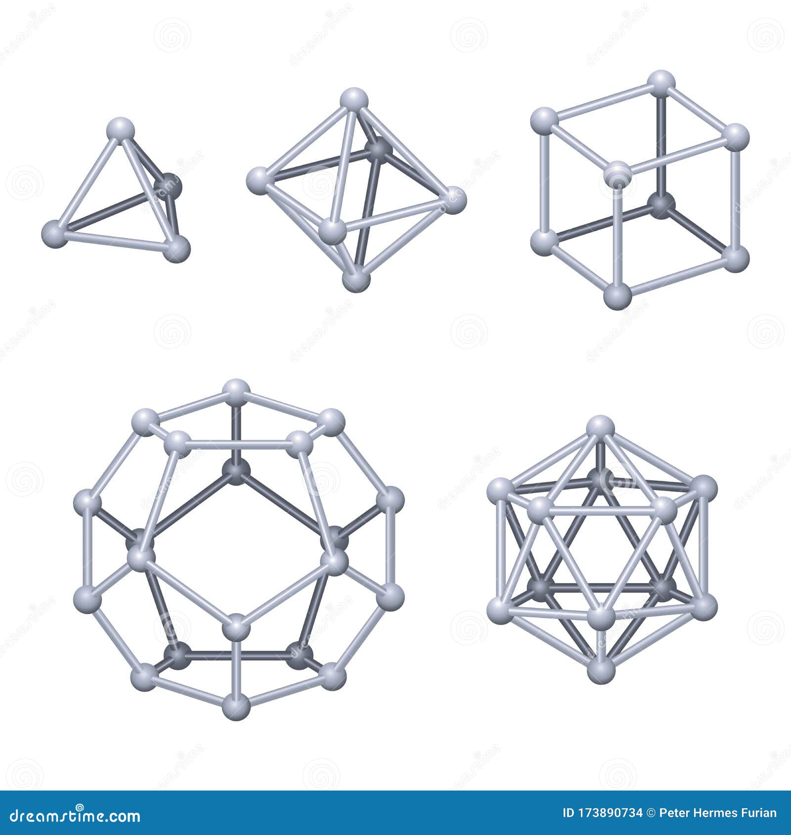 Gray Colored Platonic Solids 3D Over White Stock Vector - Illustration ...