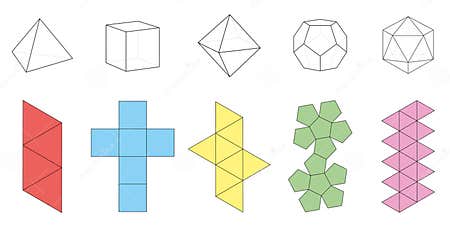 Platonic Solids Figures Nets Stock Vector - Illustration of green ...