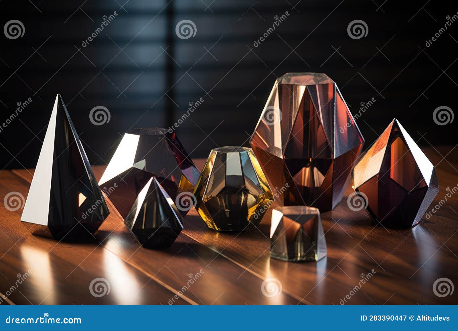 Platonic Solids Set on a Reflective Surface Stock Illustration ...