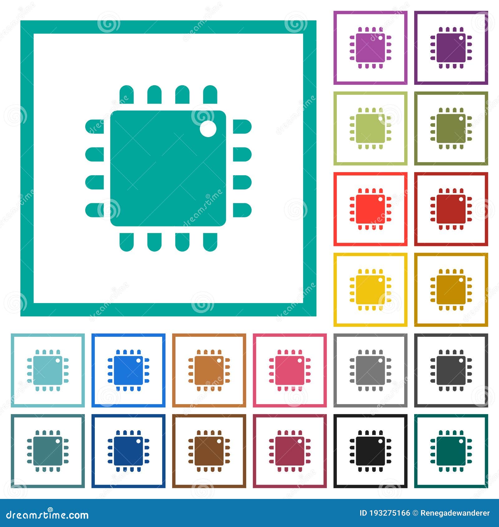 Platte Kleurenpictogrammen Voor Computerprocessors Met Kwadrant Frames ...