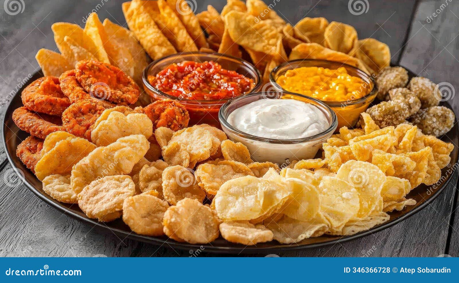 A Platter of Assorted Appetizers, Including Chips, Nuggets, and Various ...