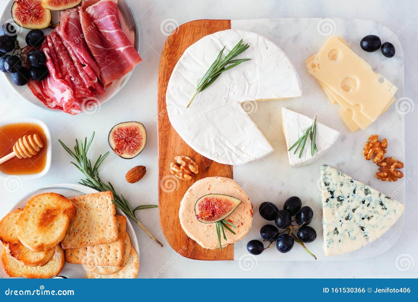 Platter of Assorted Cheeses and Meats, Top View Table Scene on a Bright ...