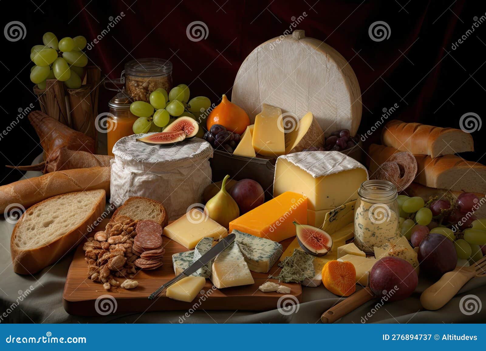 A Platter of Assorted Cheeses, Surrounded by Freshly Baked Bread and ...
