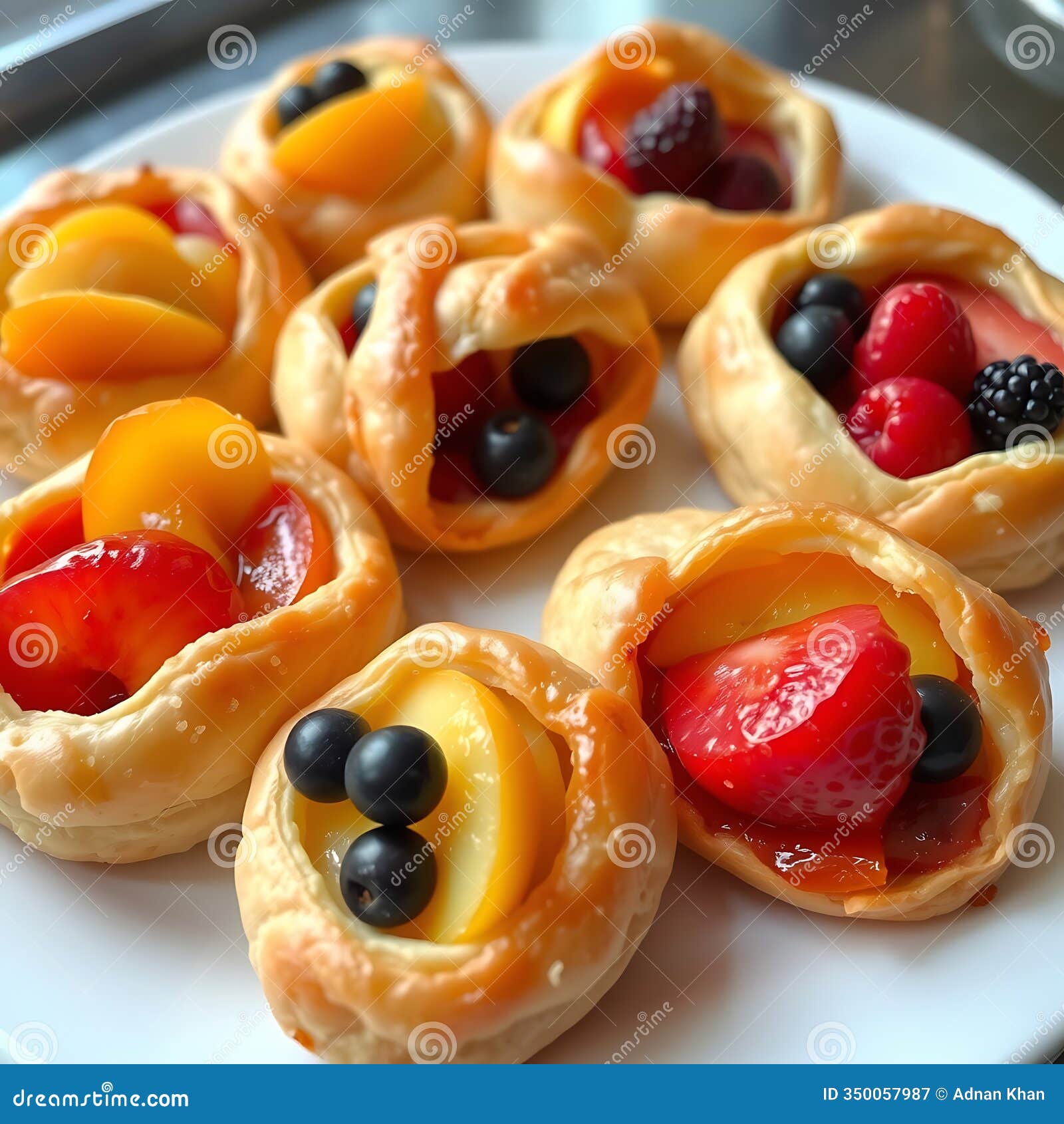 A Platter of Assorted Fruit Filled Danish Pastries with a Golden, Flaky ...