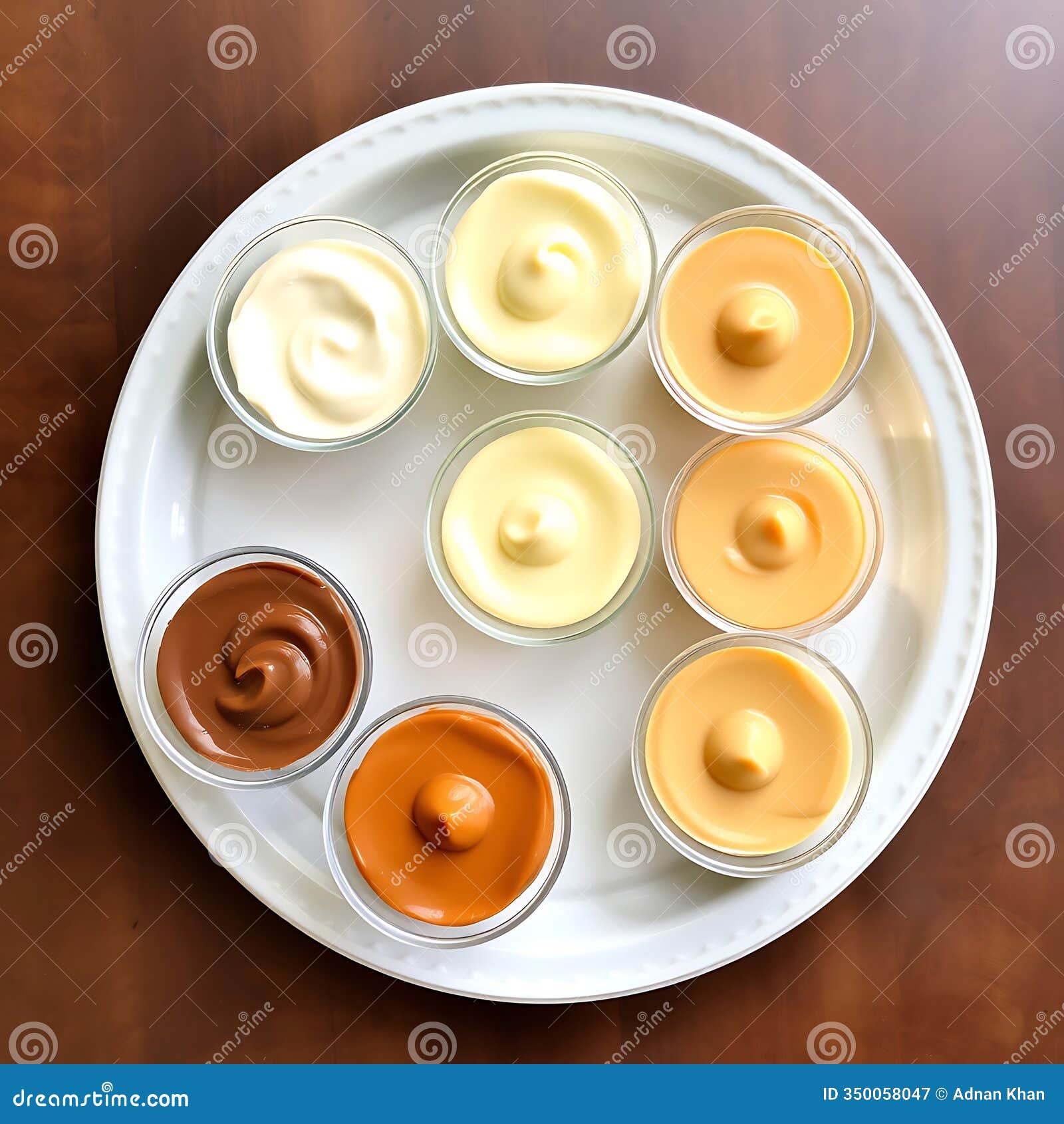 A Platter of Assorted Pudding Cups with Flavors Like Chocolate, Vanilla ...