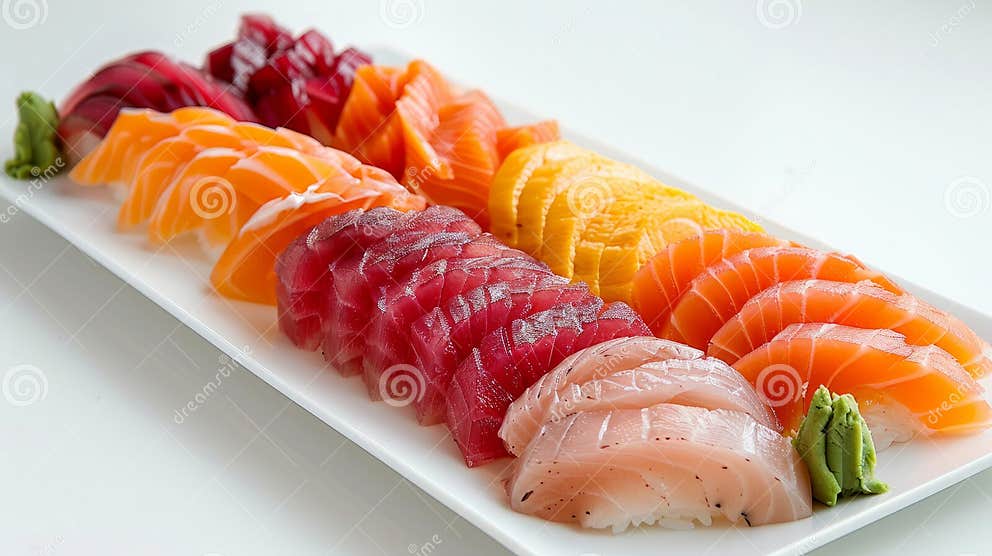 A Platter of Assorted Sashimi with Different Types of Fish. Stock Photo ...