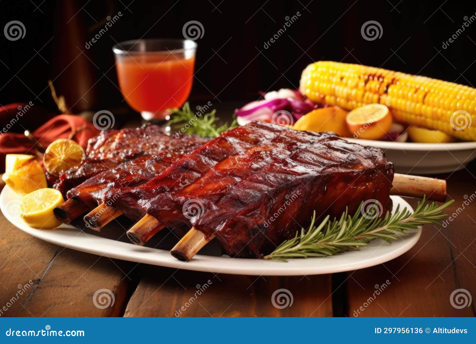 Platter of Bbq Ribs with Corn on the Cob on Side Stock Illustration ...