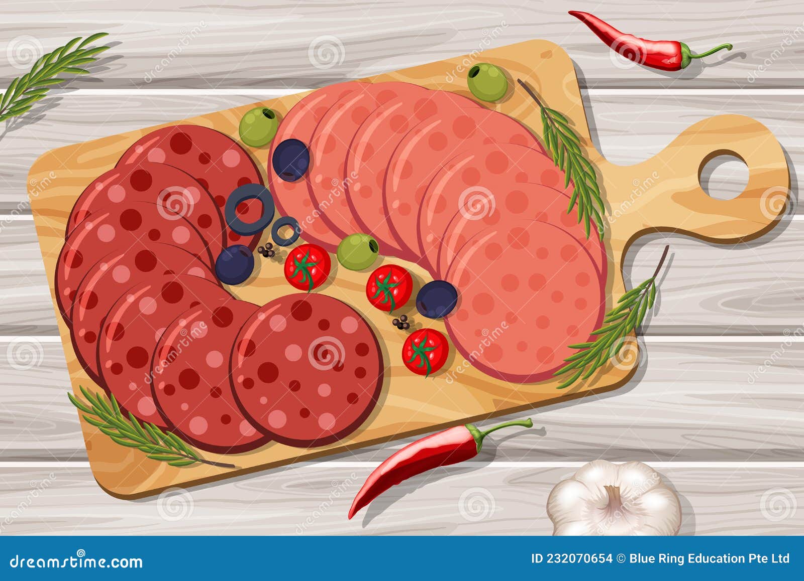 Platter Of Cold Cuts And Smoked Meat On The Table Background Cartoon ...