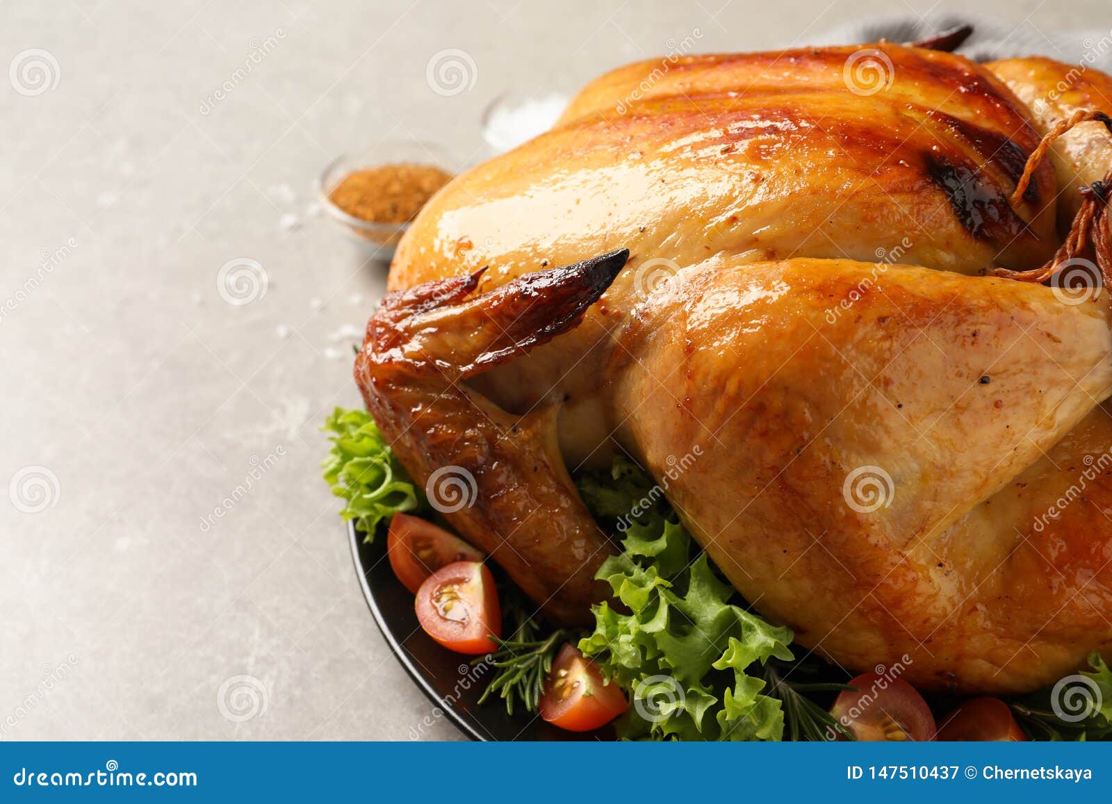 Platter of Cooked Turkey with Garnish on Table, Closeup. Stock Image ...