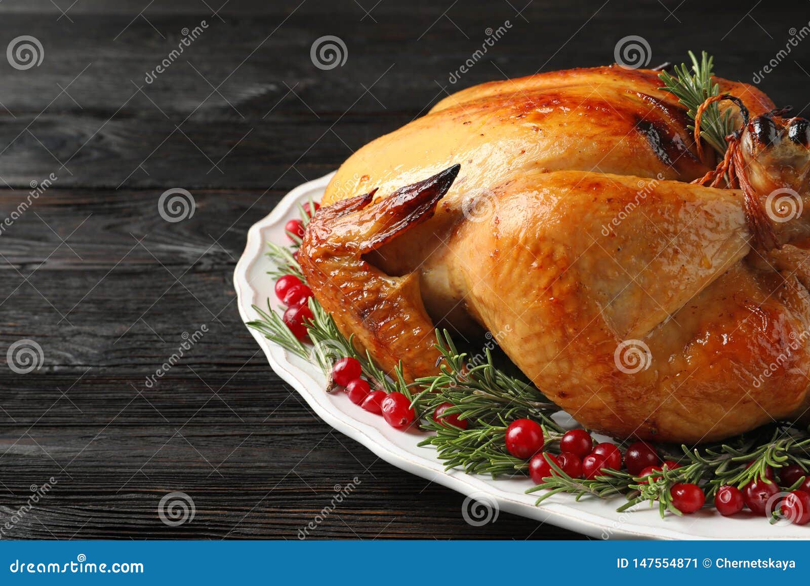 Platter of Cooked Turkey with Garnish on Table, Closeup. Stock Image ...