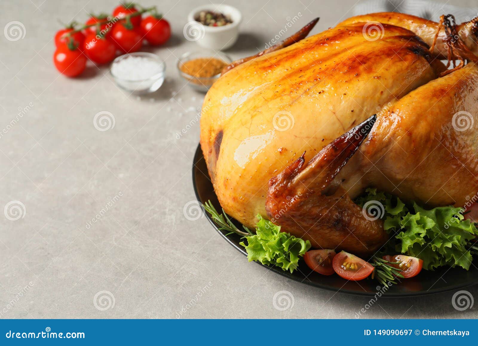 Platter of Cooked Turkey with Garnish on Table. Space for Text Stock ...