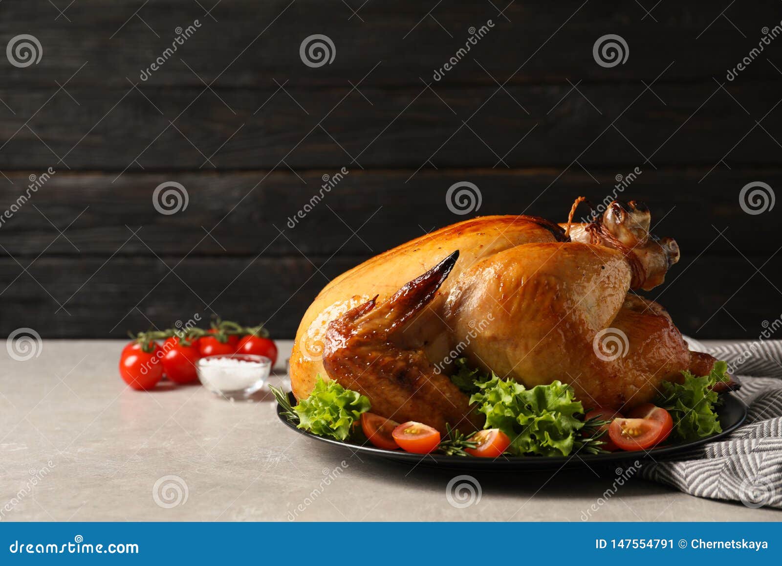 Platter of Cooked Turkey with Garnish on Table Stock Image - Image of ...